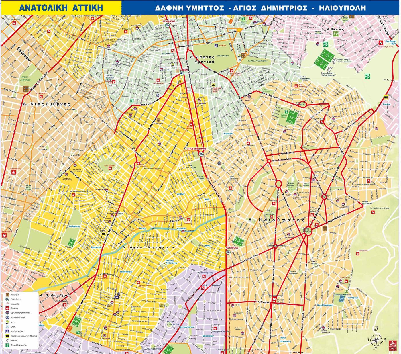 Χάρτης Δάφνης Υμηττού, Αγίου Δημητρίου, Ηλιούπολης