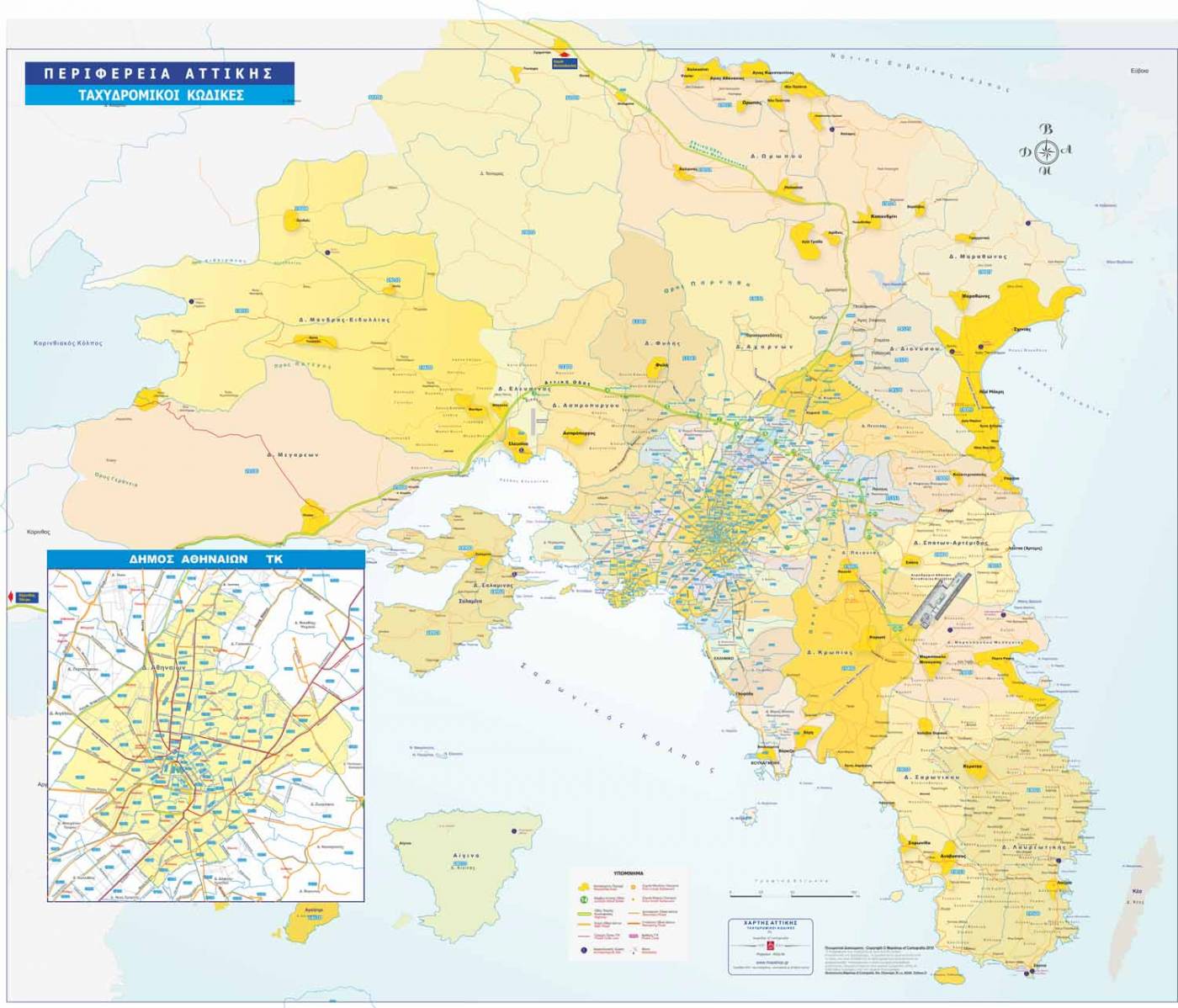Χάρτης Περιφέρειας Αττικής με Ταχυδρομικούς Κώδικες